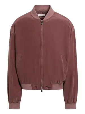 Versace Washed Silk Bomber Jacket With Embroidered Logo - Purple