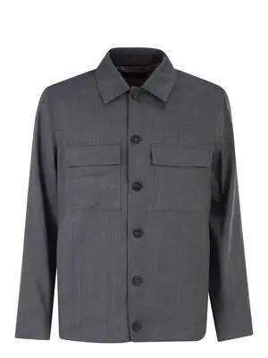 Peserico Lightweight Linen And Wool Blend Jacket With Patch Pockets - Gray