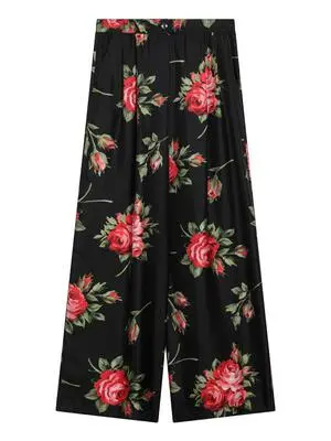 Dolce & Gabbana Wide Leg Trousers With Rose Bouquet Print - Multicolor