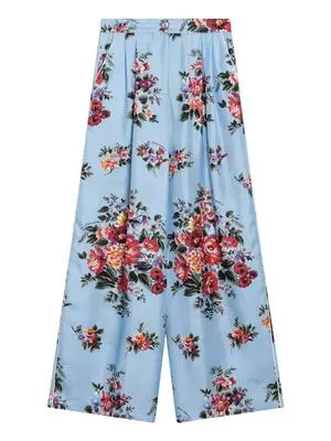 Dolce & Gabbana Silk Twill Floral Print Trousers - Blue