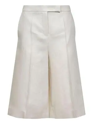 Max Mara Beige Linen Twill Wide Leg Bermuda Shorts - Multicolor