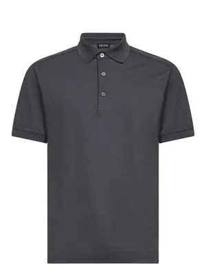 Zegna Grey Cotton And Silk Pique Polo Shirt - Multicolor