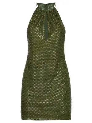 SELF-PORTRAIT Rhinestone Halter Mini Dress - Multicolor