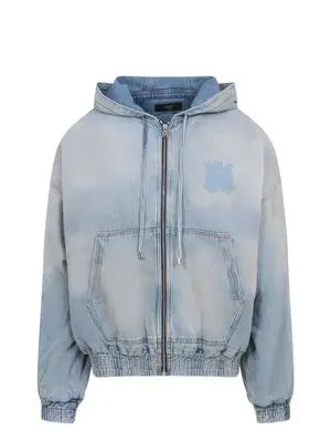 Amiri Denim Zip Hoodie With Logo Detailing - Blue