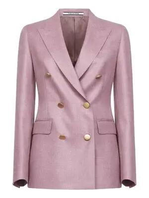 Tagliatore Pink Virgin Wool And Silk Double-breasted Blazer - Multicolor