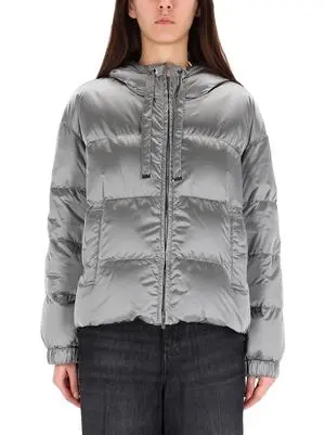 Max Mara S MAX MARA Anti-drip Satin Quilted Hooded Jacket Silver