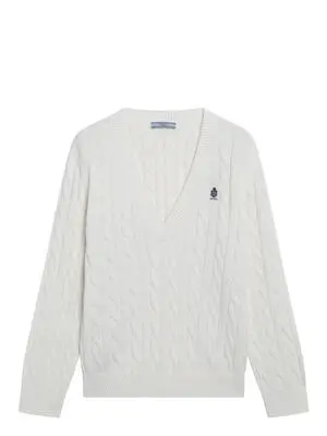 Prada Cable Knit V-neck Jumper - White