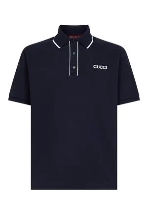Gucci Navy Blue Cotton Pique Embroidered Polo Shirt - Multicolor