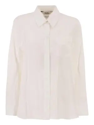 Max Mara Linen Shirt With Classic Collar And Patch Pocket - White