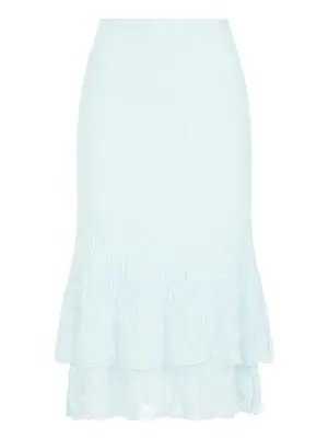 Bottega Veneta Ribbed Cotton Blend Midi Skirt With Flounces - Blue