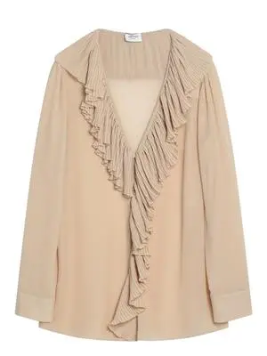 Saint Laurent Silk Blouse With Ruffle Detail - Cream