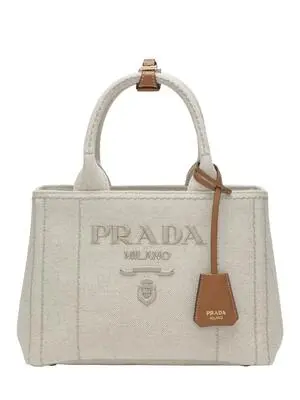 Prada Jardinière Small Bag In Linen Blend - Cream