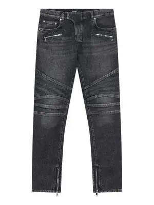 Balmain Grey Washed Slim Biker Jeans - Gray