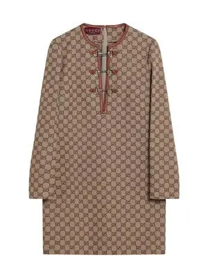 Gucci Gg Fabric Dress With Clip Detail - Brown