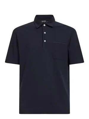 Zegna Navy Blue Cotton Pique Polo Shirt With Chest Pocket - Multicolor