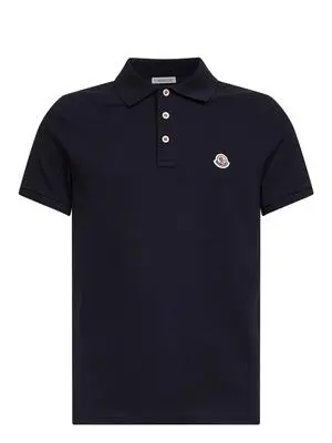 Moncler Blue Cotton Pique Logo Patch Polo Shirt - Multicolor