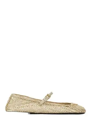 Prada Woven Ballet Flats With Buckled Strap - Silver