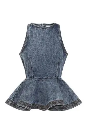 Alaïa Peplum Denim Top - Blue