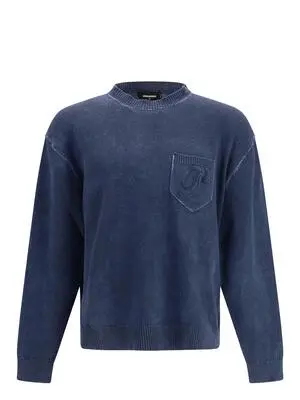 Dsquared2 DSQUARED2 Crew Neck Long Sleeve Sweater With Chest Pocket Blue
