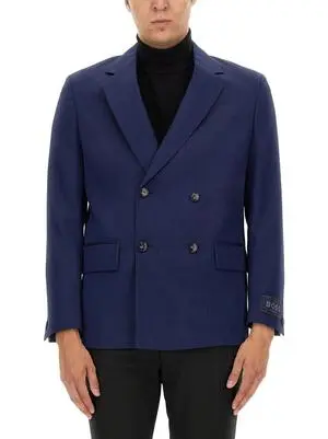 BOSS Double-breasted Jacket In Virgin Wool - Blue