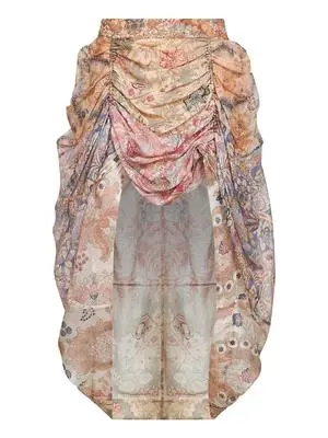 Zimmermann Spliced Floral Silk-linen Blend Rebellion Midi Skirt - Multicolor
