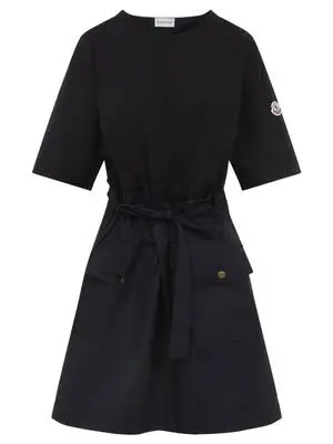 Moncler Cotton Mini Dress With Drawstring Waist - Black