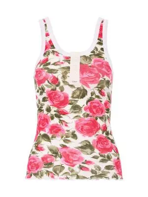 Chloé Stretch Cotton Floral Print Top - Multicolor