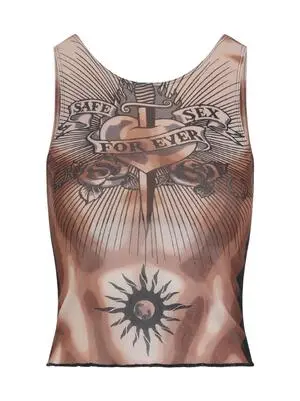 JEAN PAUL GAULTIER Tattoo Print Mesh Top - Multicolor