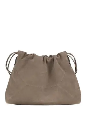 Brunello Cucinelli Suede Drawstring Pouch With Monile Embellishment - Cream