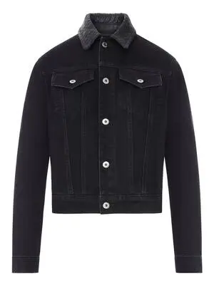 Bottega Veneta Denim Jacket With Braided Leather Collar - Black