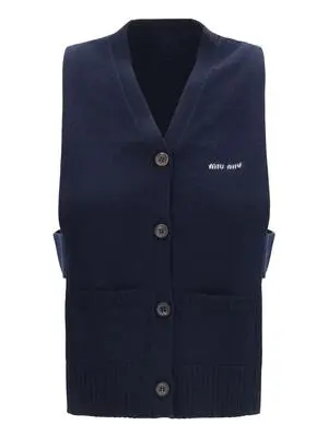 Miu Miu Miu Miu Cashmere V-Neck Cardigan Vest Blue