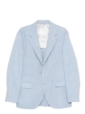 Brunello Cucinelli Linen And Virgin Wool Chevron Deconstructed Jacket - Blue