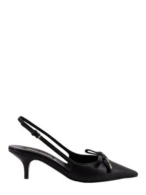 Miu Miu Black Leather Pointed Toe Slingback Pumps With Bow Detail - Multicolor