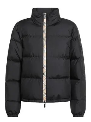 Burberry Zip-up Puffer Jacket With Check Detail - Black