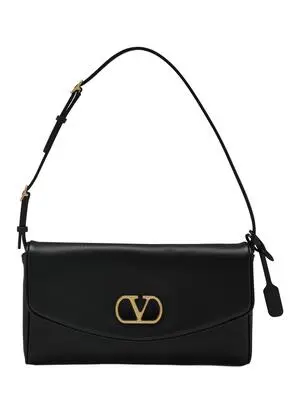 Valentino Garavani VALENTINO GARAVANI VLOGO LEATHER CLUTCH SHOULDER BAG Black