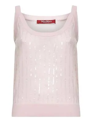 Max Mara Pink Sequin Embellished Silk Wool Knit Top - Multicolor