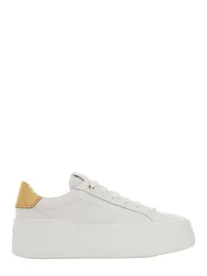 FERRAGAMO White Leather Sneakers With Gold Tone Accent - Multicolor