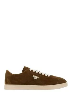 Prada Prada Vitello Suede Lace-Up Sneakers Brown