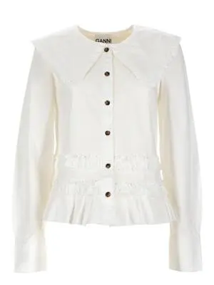 GANNI Ruffle Detail Shirt - White