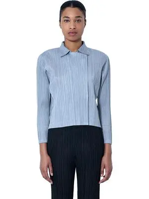 Issey Miyake Structured Pleat Long Sleeve Shirt - Gray