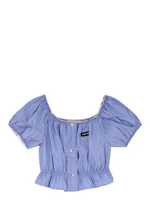 Miu Miu Striped Cotton Top With Logo Detailing - Multicolor