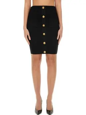 Balmain Vichy Knit Pencil Skirt - Black