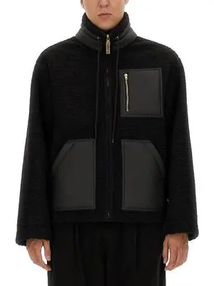 Moschino Zip-up Fleece Jacket With Leather Accents - Black