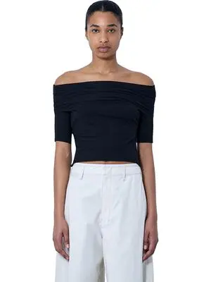 LEMAIRE Short Sleeve Off-shoulder Twisted Top - Black