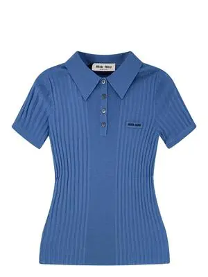 Miu Miu Virgin Wool Ribbed Polo Shirt - Multicolor