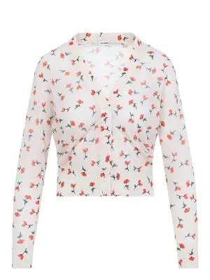 JIL SANDER JIL SANDER Floral Print Cotton Blend V-Neck Cardigan Multicolor