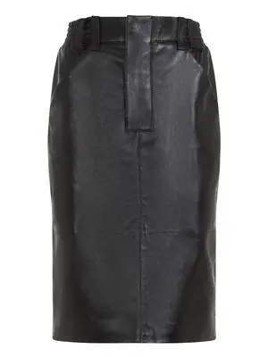 Saint Laurent Midi Skirt In Lamb Leather - Black