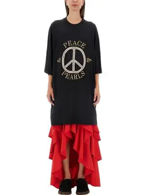 Moschino Peace & Pearls Cotton Interlock Dress - Black