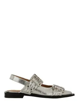 GANNI Ballerina With Buckle Detail - Silver