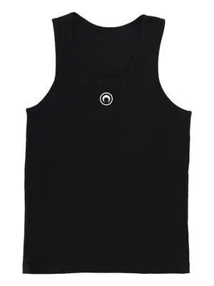MARINE SERRE Ribbed Tank Top With Moon Logo - Black